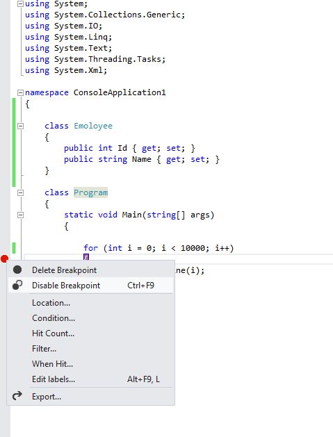 Setting Breakpoints in Visual Studio